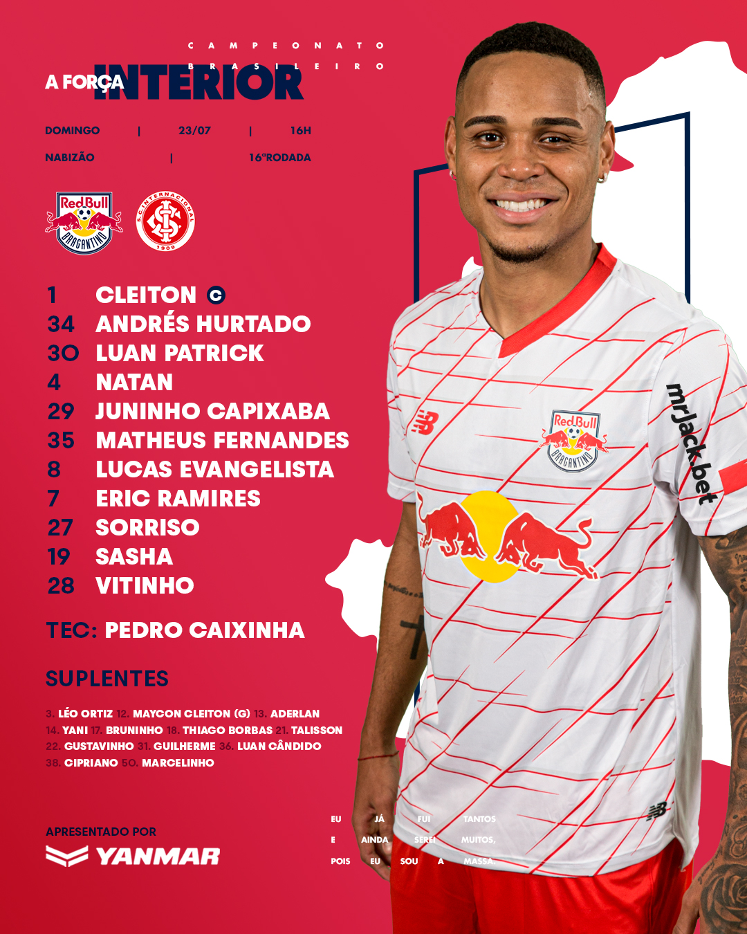Red Bull Bragantino escalado para enfrentar o Inter